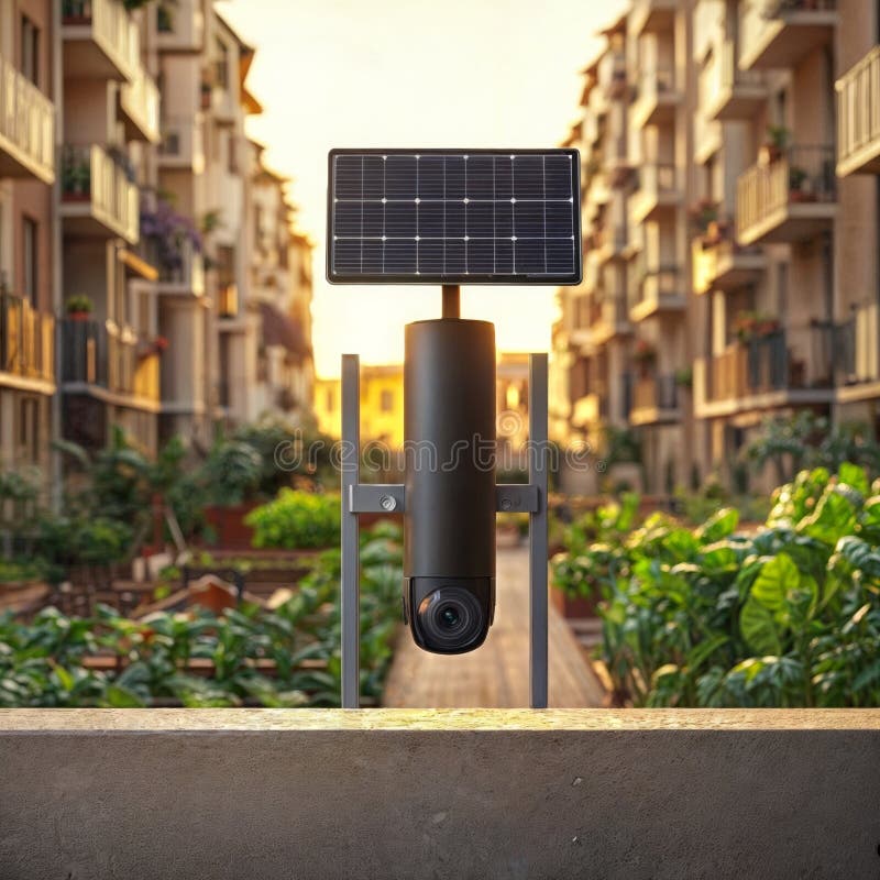 Courtyard CCTV Powered by Solar Panel, Generative Ai Stock Illustration ...