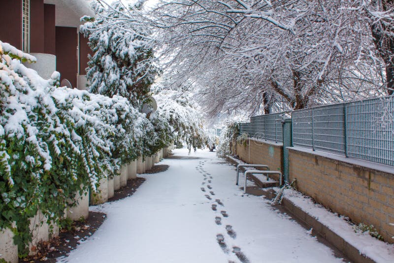 Courtyard covered by snow stock image. Image of rome - 105546689