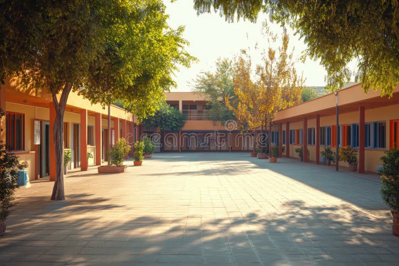 A Courtyard with a Few Trees and a Few Buildings Stock Photo - Image of ...