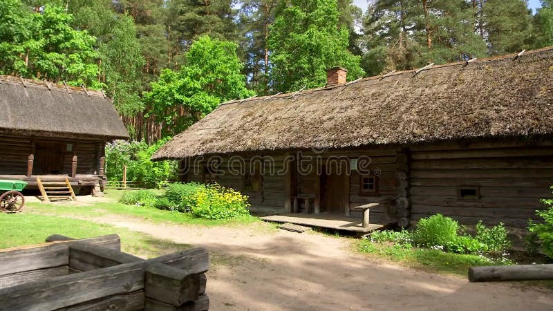 Courtyard in the Forest with Historic Log Buildings Stock Footage ...