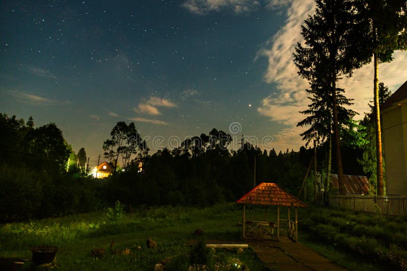 Courtyard with Gazebo and Barbecue Area. Night Scene Stock Photo ...