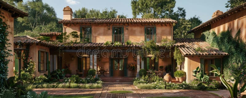 Courtyard with Greenery, Rustic Architecture, Tiled Roofs, Potted ...