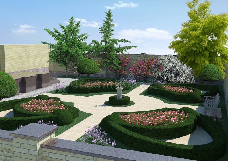 Courtyard Landscaping Classic Style, 3D Rendering Stock Image - Image ... Courtyard Landscaping Classic Style, 3D Rendering Stock Image - Image ...