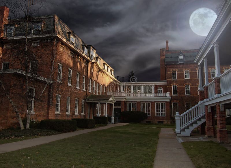 Courtyard at night stock image. Image of haunted, manor - 70345421