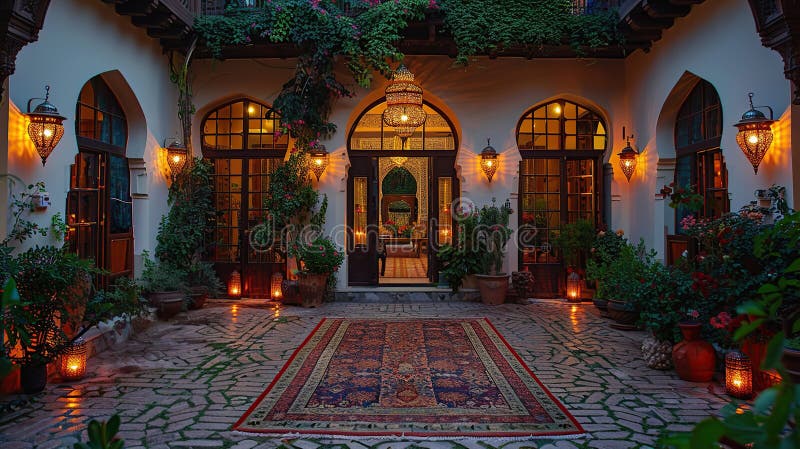 Courtyard at Night stock illustration. Illustration of wall - 337234751