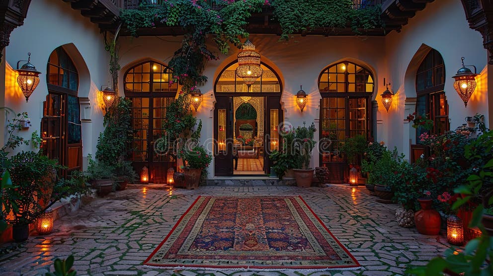 Courtyard at Night stock illustration. Illustration of wall - 337234751