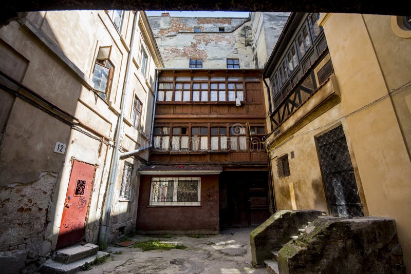 The Courtyard of an Old Building in the Center of Lviv. Ukraine Stock ...