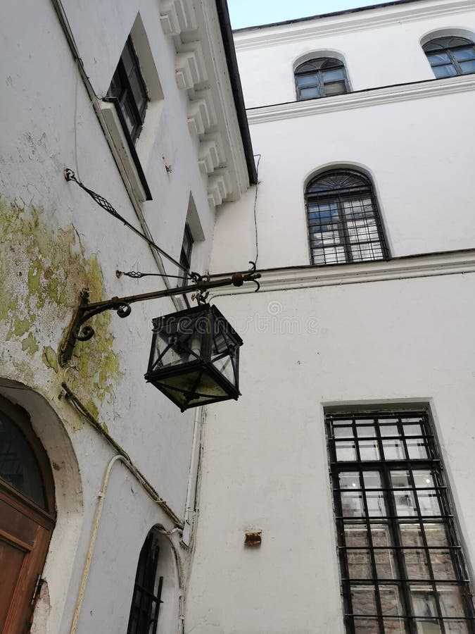 The Courtyard of the Vyborg Castle with a Hanging Lantern in the City ...