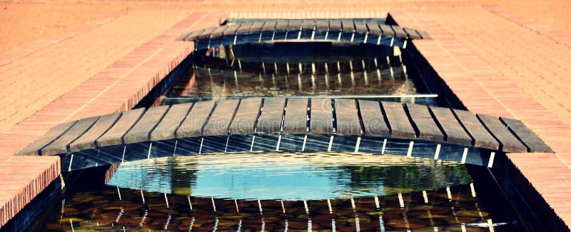 Courtyard water feature stock photo. Image of wooden - 197845600