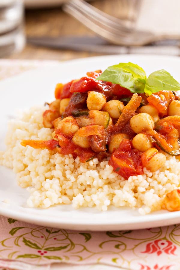Cous-cous with Chickpea and Vegetable Stew Stock Photo - Image of ...