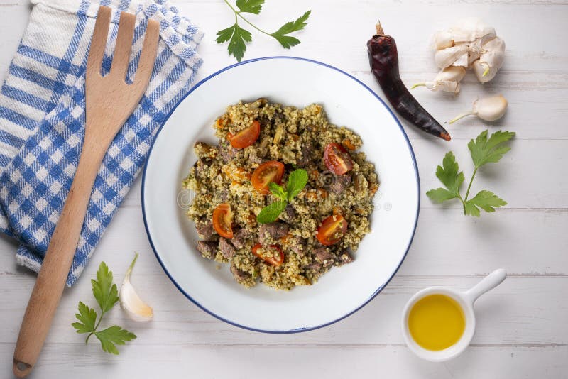 Couscous with Beef and Vegetables. Top View Table with Decoration Stock ...