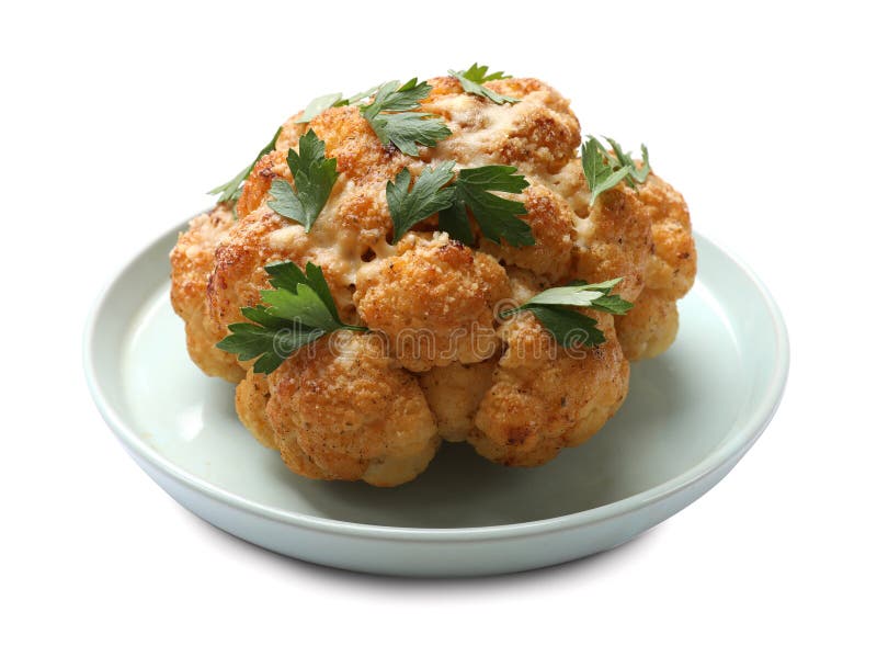 Couve-flor Assada Deliciosa Com Salsa Isolada Em Branco Imagem de Stock ...
