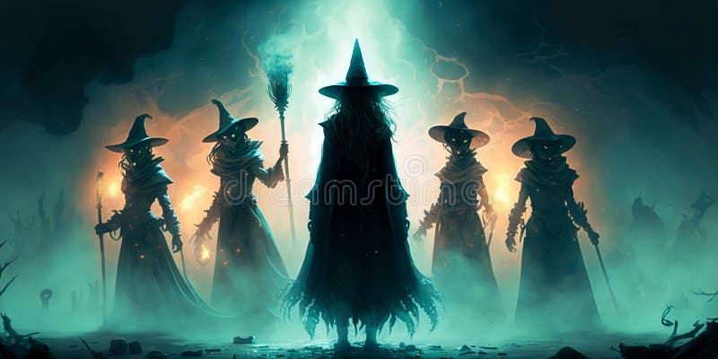 Coven of Witches in the Mist Generative AI Stock Illustration ...