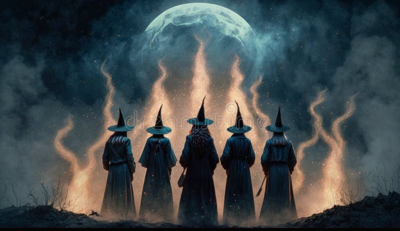 Coven of Witches, Viewed from the Back. Walpurgis Night, Halloween ...
