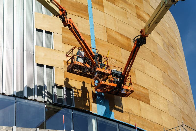 Construction Work on Air, Workers are Making Application of Wood ...