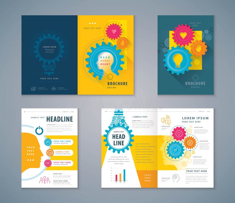 Cover Book Design Set, Human Head with Light Bulb Background Vector ...