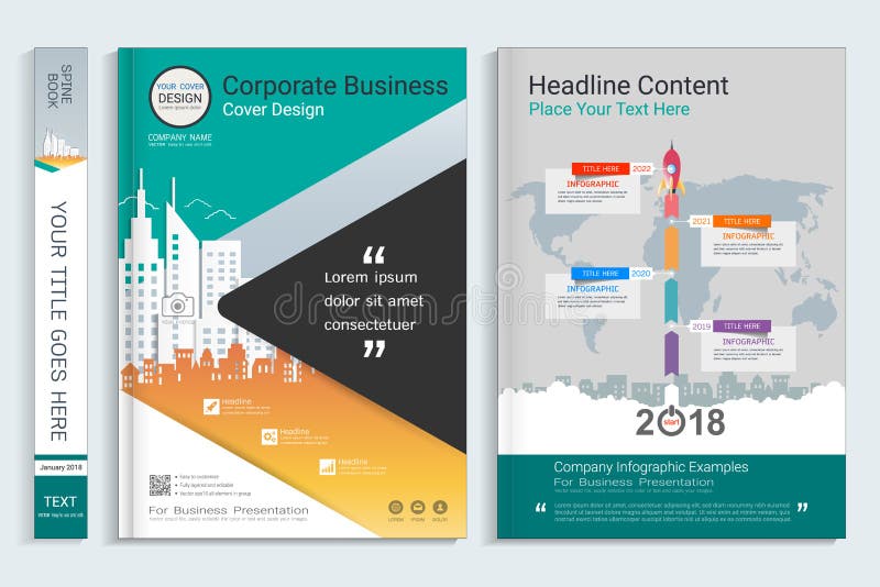 Cover Book Design Template with Presentation Infographics Elements ...
