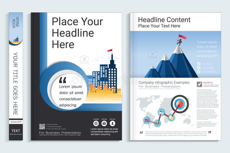 Cover Book Design Template with Presentation Infographics Elements ...