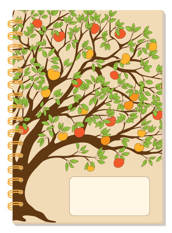 A5 School Spiral Notebook Cover with Apple Tree and Autumn Apples Stock ...