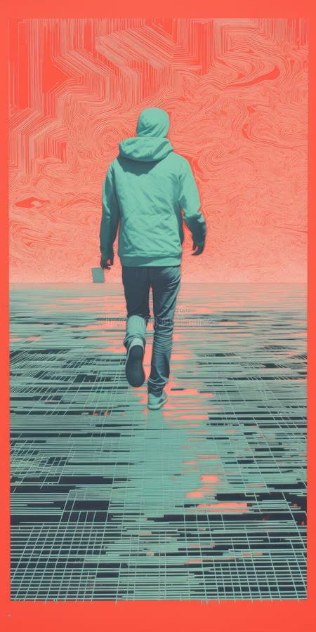Glitch Art: a Photographic Portrait of a Man Walking on a Tile Pattern ...