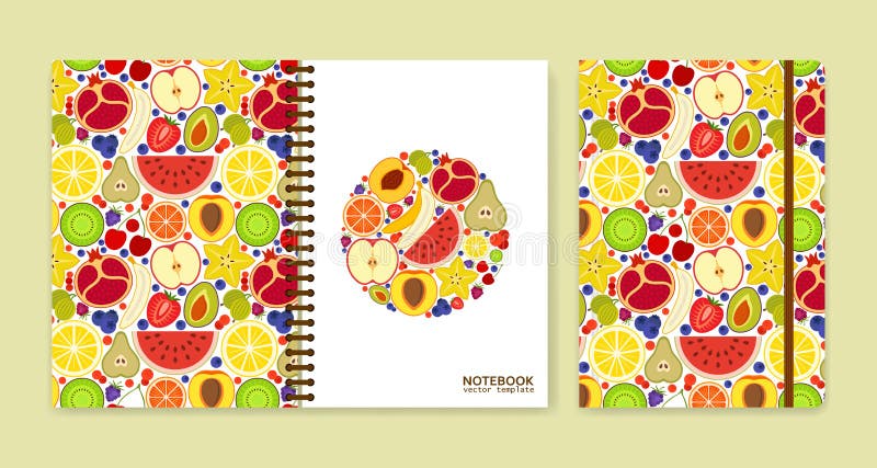 Cover Design for Notebooks or Scrapbooks with Many Fruits Stock Vector ...