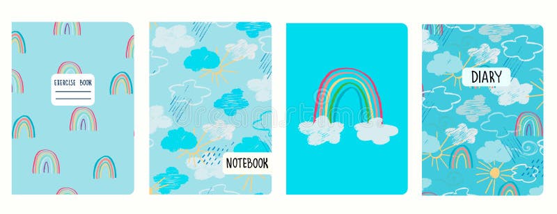 Cover Page Templates with Sky, Clouds, Rain, Rainbows, Sun in Childs ...