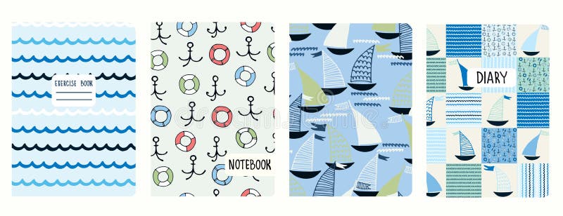 Cover Page Vector Templates with Sailing Boats, Waves, Anchors ...
