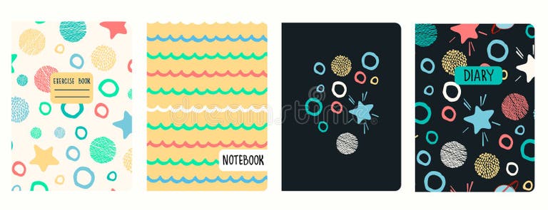 Cover Page Vector Templates with Stars, Planets, Wavy Lines in Cartoon ...