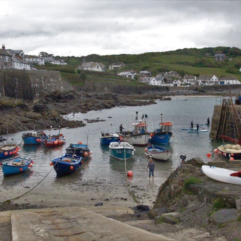 Boats in Coverack Harbour Cornwall England UK Coastal Fishing Village ...