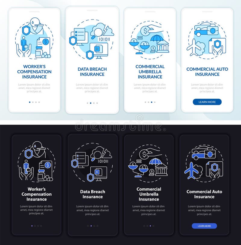Coverage Types Day and Night Theme Onboarding Mobile App Screen Stock ...