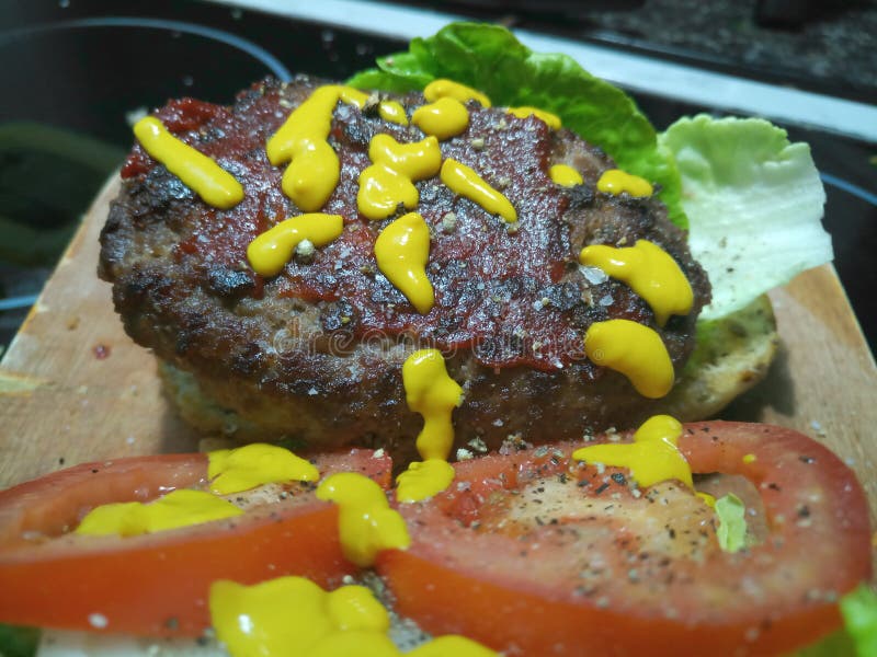 Inside of a Homemade Beef Burger with Vegetables Stock Image - Image of ...
