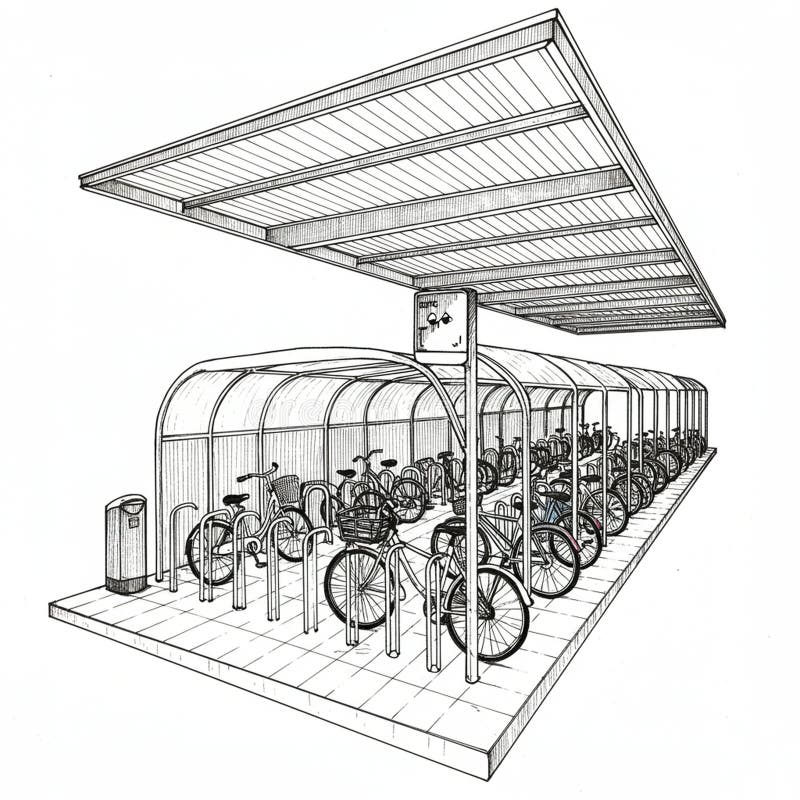 Covered Bicycle Rack with Multiple Bicycles Parked. the Structure ...