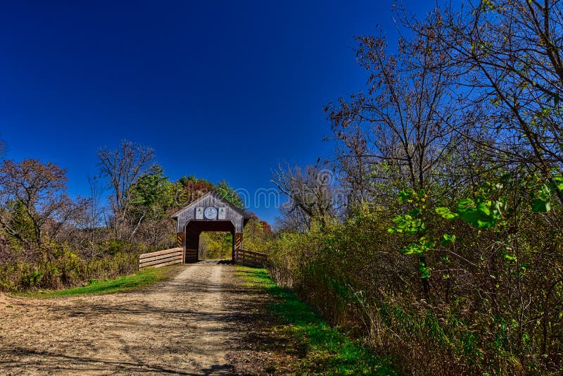 Covered Bridge during Fall Colors Over the Kickapoo River Near Lafarge ...