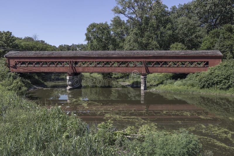 Covered Bridge Over the Deep River in Northern Indiana Stock Image ...