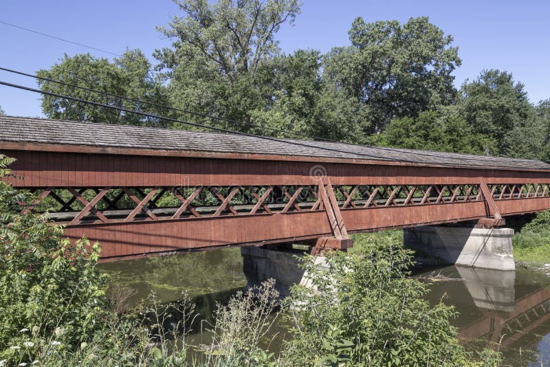 Covered Bridge Over the Deep River in Northern Indiana Stock Image ...