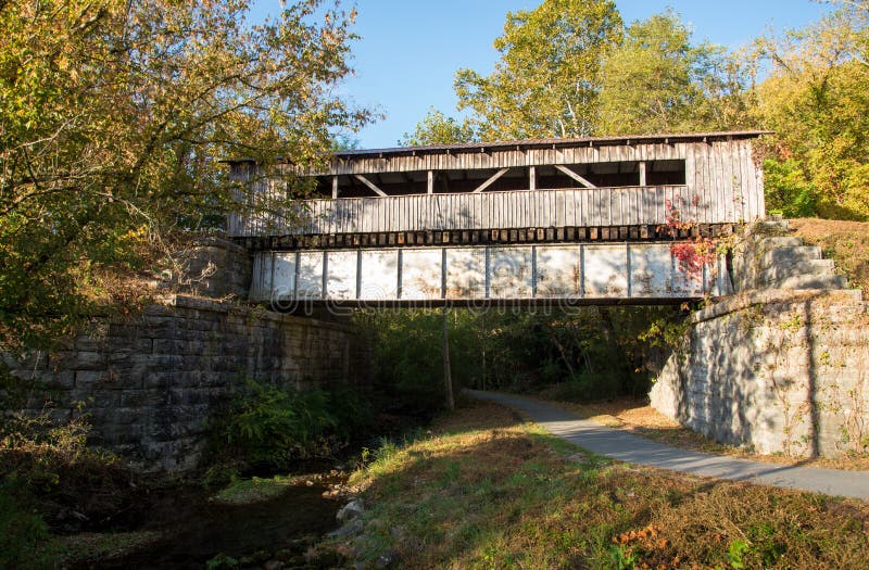 Covered Bridge Over a Stream Stock Photo - Image of trees, forest: 78927102