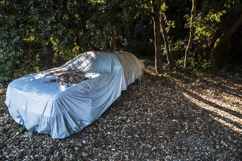 Covered car stock photo. Image of woodland, tent, automobile - 28550514