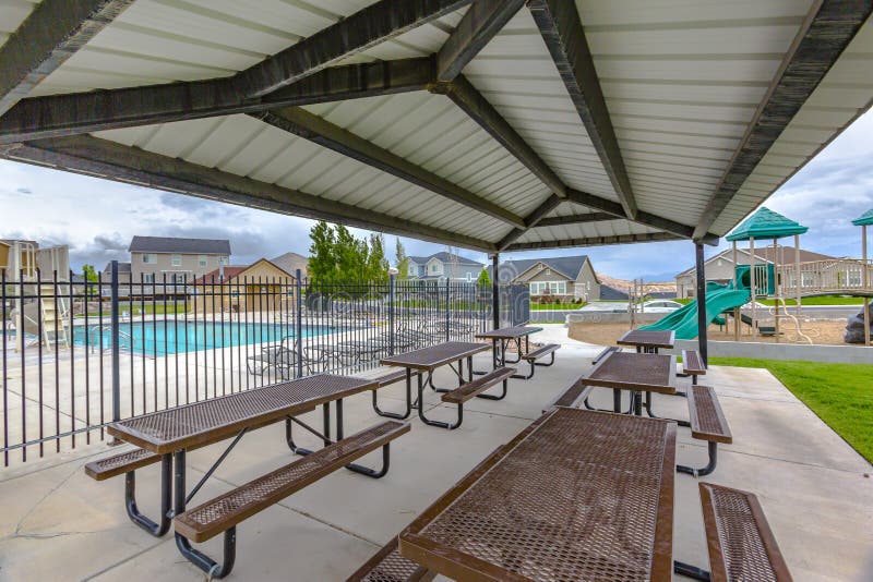 Covered Eating Area at Public Park Stock Image - Image of barbecue ...