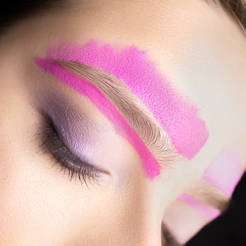 Covered Eyes of a Model with Delicate Make-up on the Contour of the ...