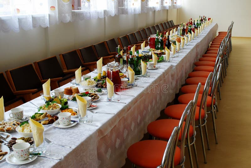 Covered with a Long Table with Food and Drink Stock Photo - Image of ...