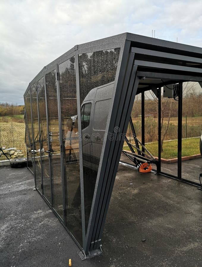 Covered and Motorized Car Garage Stock Image - Image of secure, lock ...