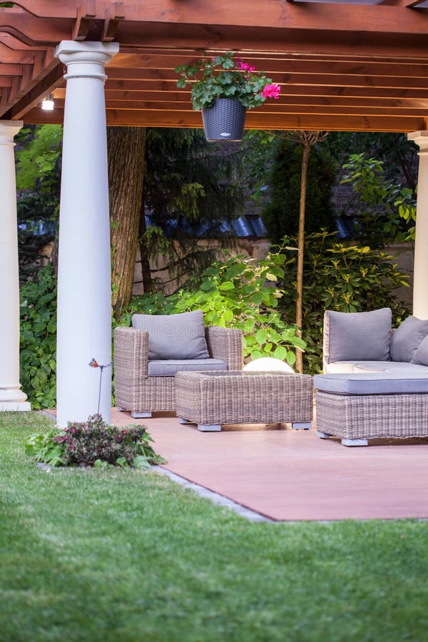 Covered patio with columns stock photo. Image of mansion - 69578448