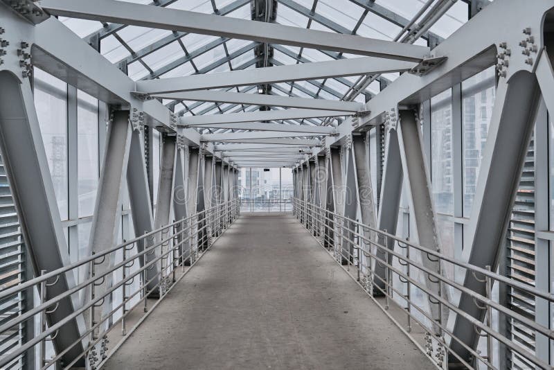 Covered Pedestrian Bridge Over the Highway. Stock Image - Image of walk ...