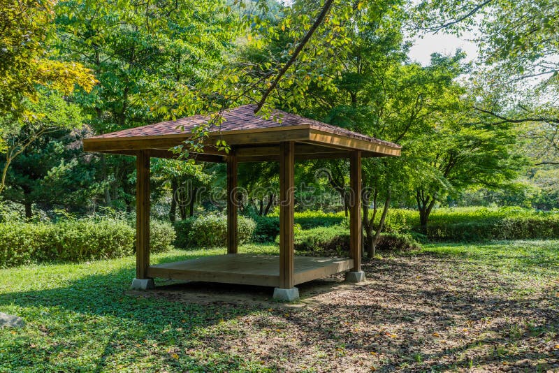 Covered Picnic Pavilion in Park Stock Photo - Image of lawn ...