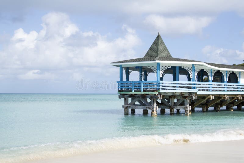 Covered Pier Over Looking the Ocean Stock Image - Image of water, pier ...