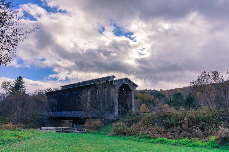 Covered railroad bridge stock photo. Image of cloudy - 61615902
