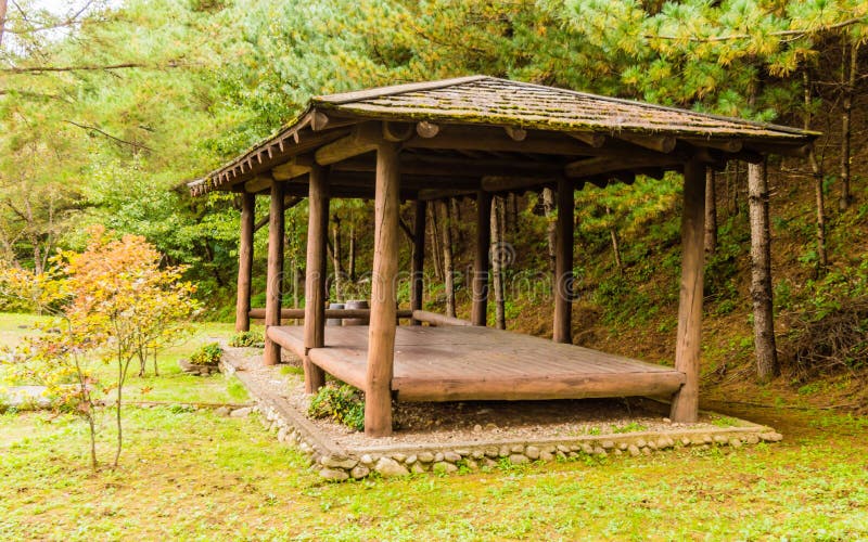 Covered Rest Area in a Countryside Park Stock Photo - Image of forest ...