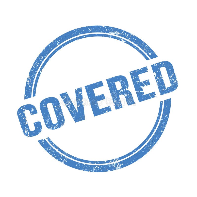 COVERED Text Written on Blue Grungy Round Stamp Stock Illustration ...