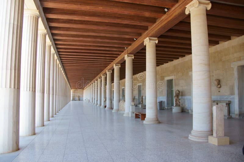 Hallway and Columns in Athens, Greece Stock Image - Image of long ...