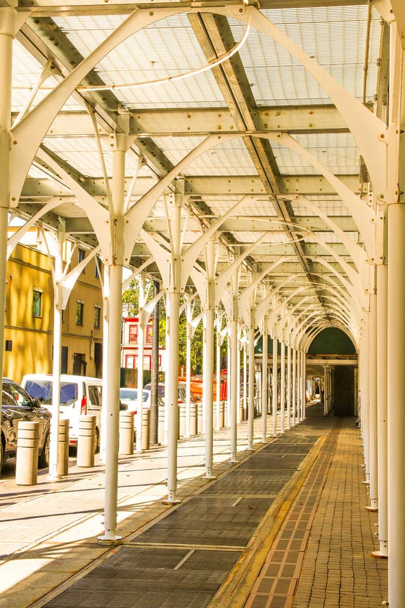 Covered Walkway with Repeating Pattern Stock Photo - Image of open ...